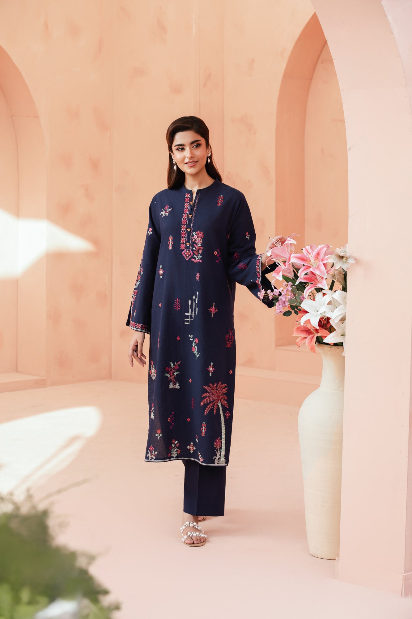 Chromatic Thread (Navy Blue) – Premium Embroidered Shirt – Farah